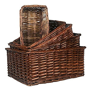 DUNCHATY Wicker Storage Bins, Handmade Wicker Baskets for Shelves Set of 5, Rectangular Organizing Baskets, Decorative Woven Basket Storage Bins for Home (5 Sizes, Brown)