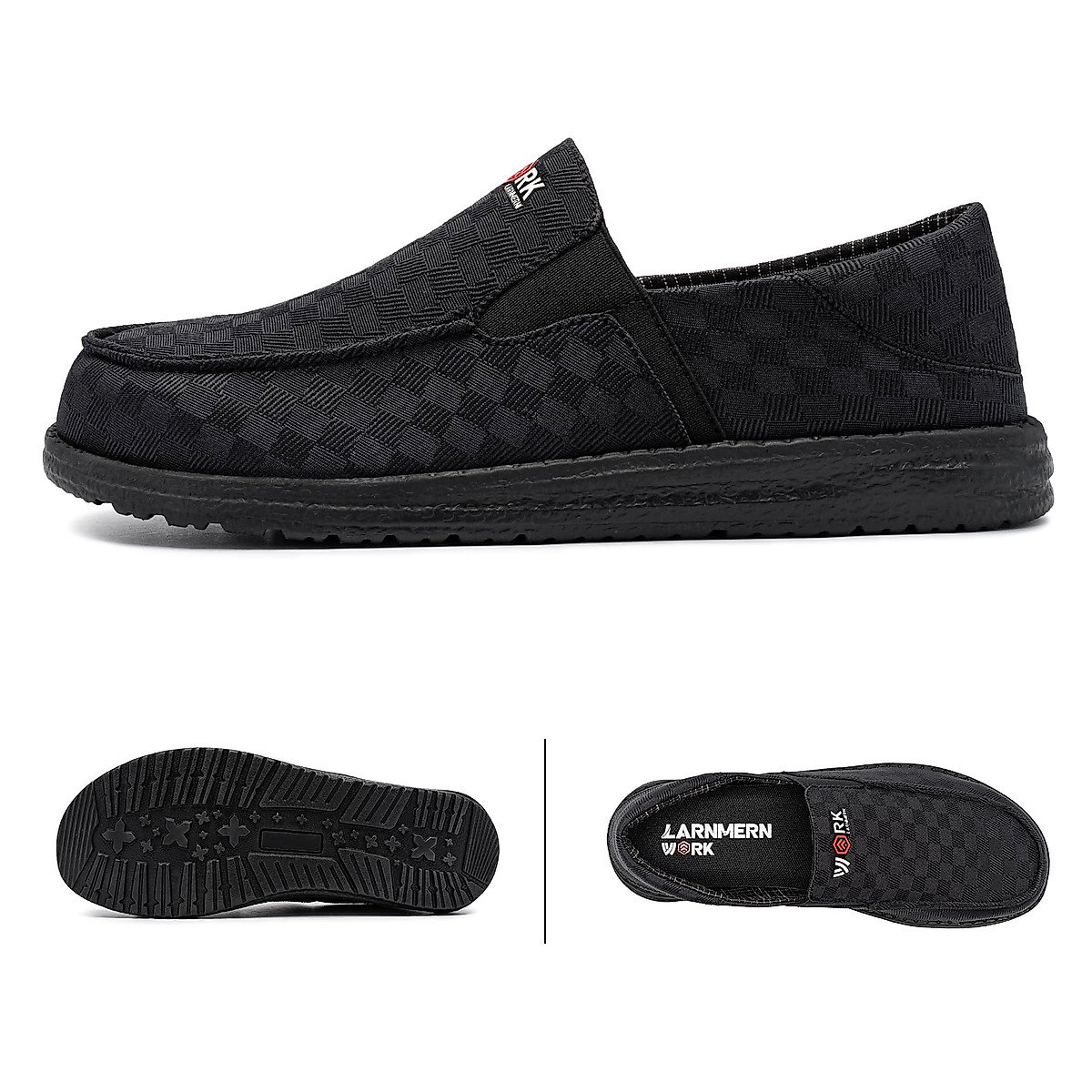 LARNMERN Slip On Steel Toe Shoes Loafers Men Lightweight Walking Sneakers Steel Toe Loafers(10.5 Men, Black)