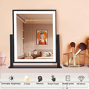 Makeup Mirror with Lights, Fashion Lighted Vanity Mirror with Dimmable Light, Smart Control, Adjustable Warm White/Natural/Daylight, Birthday Wedding Present, 360°Rotation (Black, 13inch)