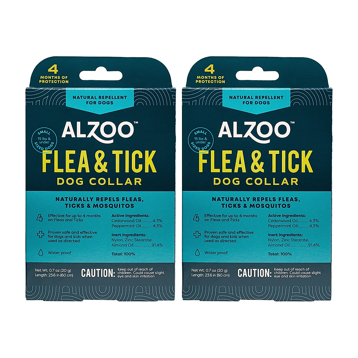 ALZOO Flea & Tick Dog Collar, Helps Repel Fleas, Ticks & Mosquitoes, 100% Plant-Based Active Ingredients, Phthalates and PVC Free, Up to 4 Months Protection, for Small Dogs: 15 lbs & Under, Pack of 2