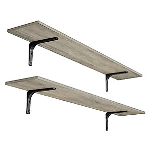DINZI LVJ Long Wall Shelves, 47.3Inch Wall Mounted Shelves Set of 2, Extra Large Wall Storage Ledges with Sturdy Metal Brackets for Living Room, Bathroom, Bedroom, Kitchen, Grey Wash