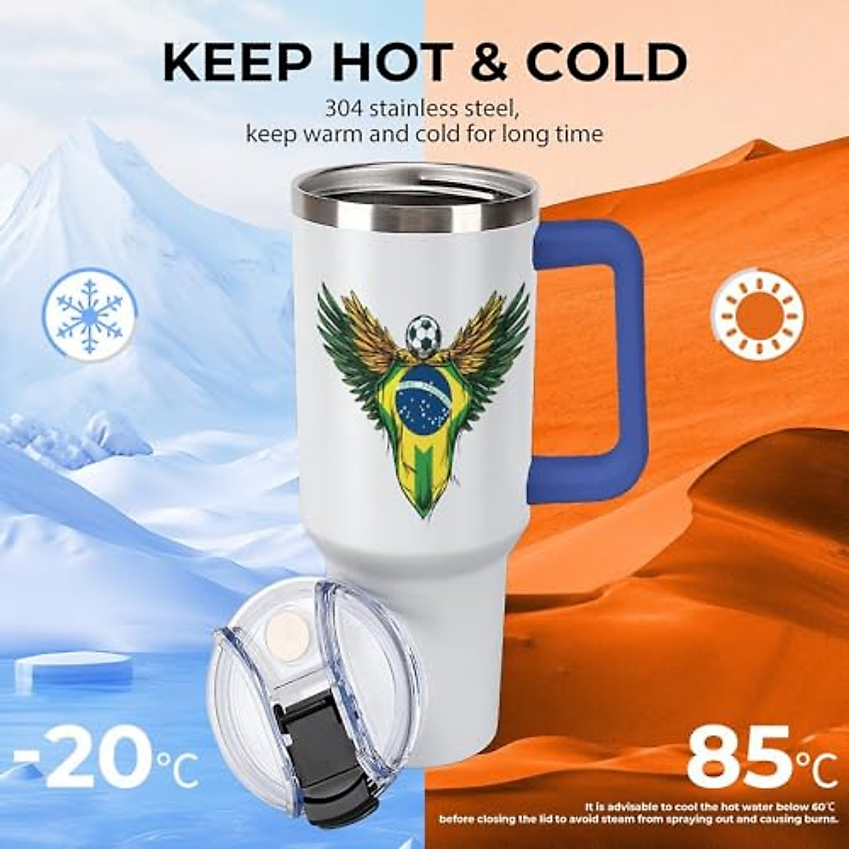 Brazil Soccer Flag Brazilian Football Insulated Tumbler with Lid And Straw Stainless Steel Travel Coffee Mug 40oz Deep Blue-style