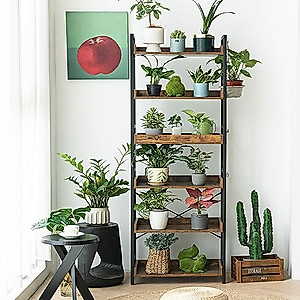 HCHQHS Bookshelf Adjustable 6 Tier Open Bookcase,Rustic Farmhouse Book Shelves, Industrial Wood and Black Metal Bookshelves,Mid Century Bookcase for Home Office Living Room Bedroom (Rustic, 6 Tier)