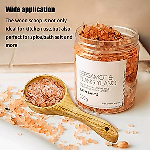 BILLIOTEAM 2 Pack Wooden Kitchen Scoop Ladle,Multipurpose Large Solid Wood Water Spoon Serving Soup Tablespoon for Cooking,Bath Salt,Canisters Flour