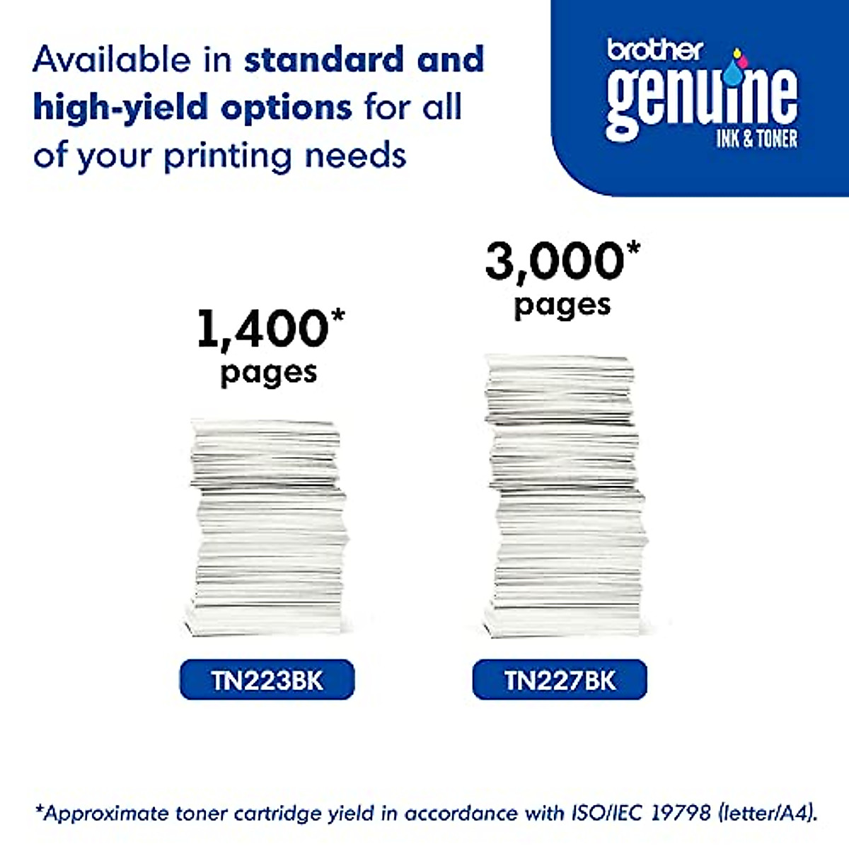 Brother Genuine TN227, TN227BK, High Yield Toner Cartridge, Replacement Black Toner, Page Yield Up to 3,000 Pages, TN227BK, Amazon Dash Available