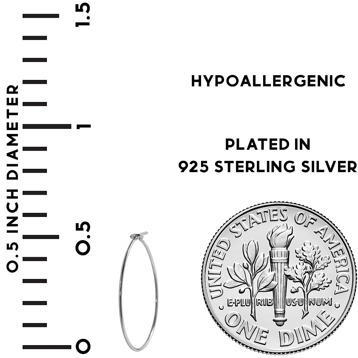 Humble Chic Small Hoop Earrings for Women - Hypoallergenic Lightweight Wire Threader Loop Drop Dangles, Safe for Sensitive Ears, 925 White - 0.5 inch