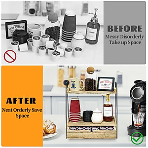 Coffee Bar Accessories and Organizer Countertop, Coffee Station Organizer with Drawer Wood Kitchen Countertop Organizer, Condiment and Snack Organizer for Kitchen, office, bathroom