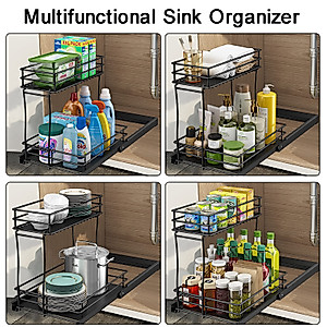 Ronanemon Pull Out Cabinet Organizer, 2-Tier Under Sink Slide Out Kitchen Cabinet Storage Shelves with Sliding Storage Drawer for Cabinet - 11.6W x 15.8D x 13.3H, Least 13" Cabinet Opening