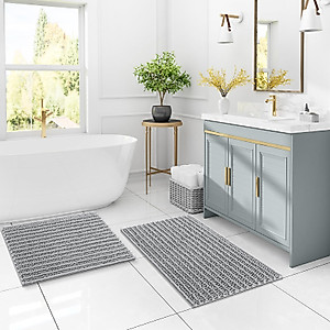 Arotive Luxury Chenille Bathroom Rug Mat, Extra Soft Thick Absorbent Shaggy Bath Rugs, Non-Slip Machine Wash Dry Plush Bath Mats for Bathroom, Shower, and Tub (16''x24'', Light Grey)