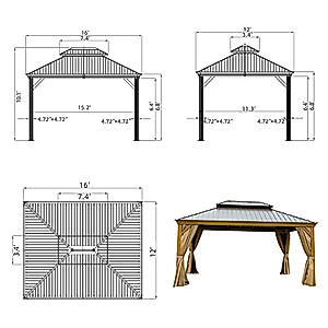 Double Hardtop Gazebo 12'x16',Wood Looking Hardtop Gazebo Outdoor Pergola Metal Gazebos Backyard Pavilion Aluminum Roof Canopy with Mosquito Netting and Curtains for Patio,Garden,Lawn