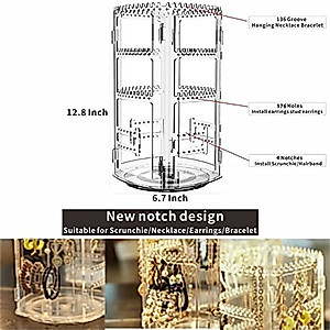 360 Rotating Earring Holder Organizer and Jewelry Displays,Clear Dangle Earinging Rack Necklace Bracelet Carousel Tree Towers,4 Tier Hanging Earring Display Stands for Necklaces Earrings Piercings