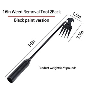 Young4us Garden Weed Pulling Tool Uprooting Weeding Tool, 4 Teeth Weed Puller Tool Manganese Steel Garden Weeder Tool for Vegetable Gardening Planting (Black, 2 Pack, 16 inches)