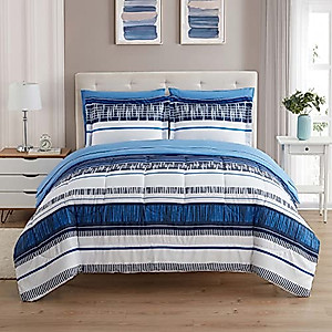 Sweet Home Collection 7 Piece Comforter Set Bag Solid Color All Season Soft Down Alternative Blanket & Luxurious Microfiber Bed Sheets, Mediterranean, Queen