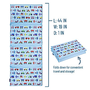 Wildkin Kids Vinyl Nap Mat – Foldable, Durable Rest Mat for Daycare & Preschool - Trains, Planes, and Trucks