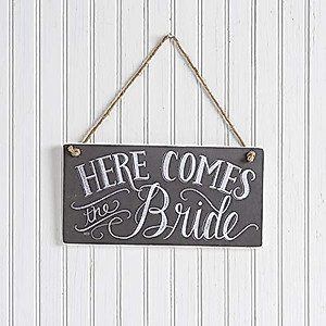 Primitives by Kathy 26915 Chalk Art Wedding Hanging Sign, 12 x 6-Inches, Here Comes the Bride