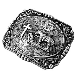 Moranse Religion Cross Cowboy And Horse Design Belt Buckles (Square Silver)