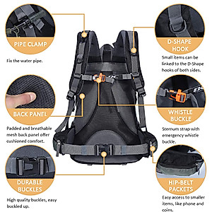 Diamond Candy Waterproof Hiking Backpack for Men and Women, Lightweight Day Pack for Travel Camping, Black, 40L
