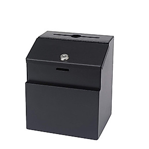 Metal donation suggestion sign holder offering charity fundraising box tithing prayer feedback church collection cash BLACK key lock business card drop ballot hotel inter office mail letter rent check