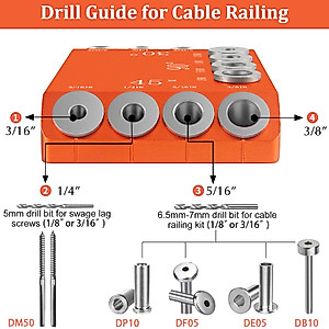 Steel DN Mate 30 45 90 Degree Angle 4 Sizes Drill Guide for Cable Railing Lag Screw Wood Post, Durable Aluminum Drill Hole Guide Jig for Angled/Straight Holes for Deck Cable Stair Handrail DG12