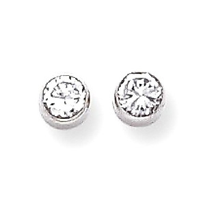 14K White Gold 4mm Set Cubic Zirconia CZ Stud Earrings