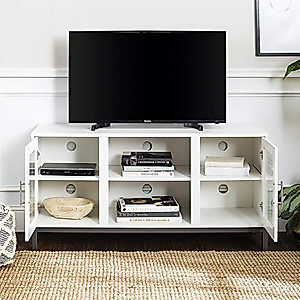 Walker Edison Modern Glass and Wood Universal TV Stand with Open Storage For TV's up to 58" Flat Screen Living Room Storage Entertainment Center, 52 Inch, White