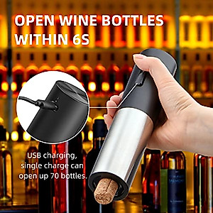 Electric Wine Opener, Wine Gift Set with Rechargeable Automatic Corkscrew Wine Bottle Opener, Electric Wine Aerator, Foil Cutter, Stopper