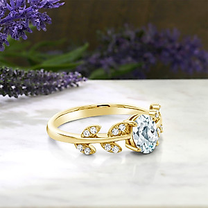 Gem Stone King 18K Yellow Gold Plated Silver 7X5MM Oval Gemstone Birthstone Twisted Olive Branch Leaf Vine Band Wedding Ring For Women | Available In Size 5, 6, 7, 8, 9