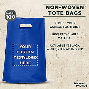 DISCOUNT PROMOS Custom Non-Woven Exhibition Tote Bags Set of 100, Personalized Bulk Pack - Perfect for Shopping, Grocery, Beach, Picnic - Blue