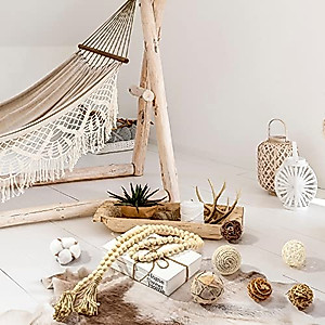 Yerliker Decorative White Books Set Farmhouse Home Coffee Table Faux Stacked Books with Wood Bead,and Spherical Wicker Rattan Ball,Cotton Bowl and Vase Filler for Living Room Shelf Decor