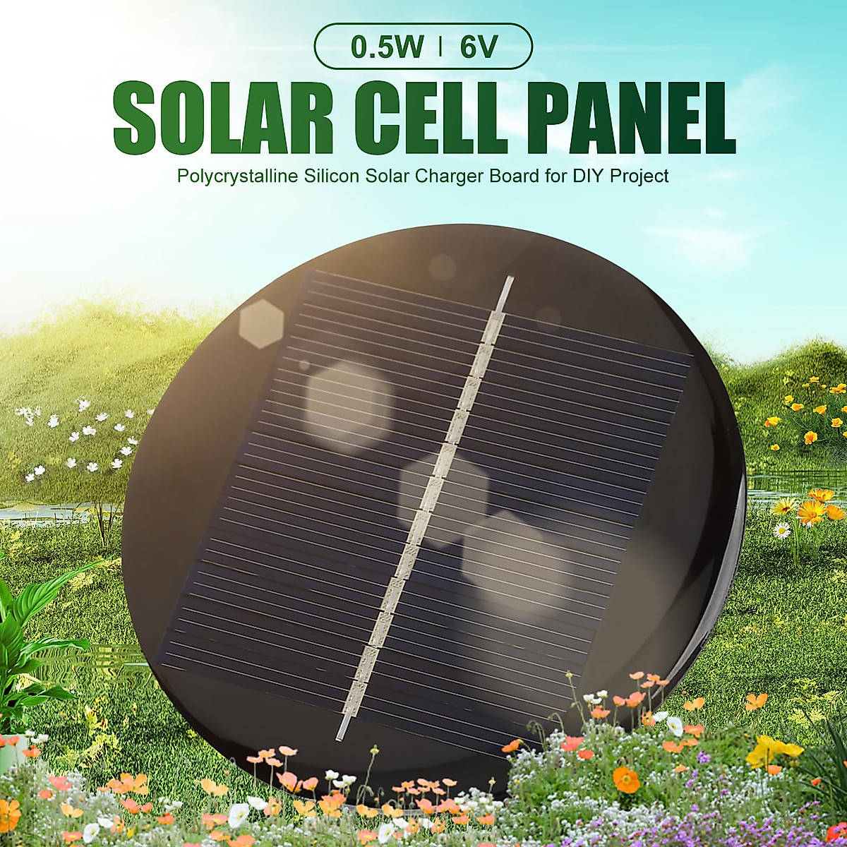 EVTSCAN 2 Pieces 0.5W 6V Mini Solar Panel, 3 Inch Round Polycrystalline Solar Cell Panel, for Smartwatch, Security Cameras, LED Flashlights, Mobiles and Laptops