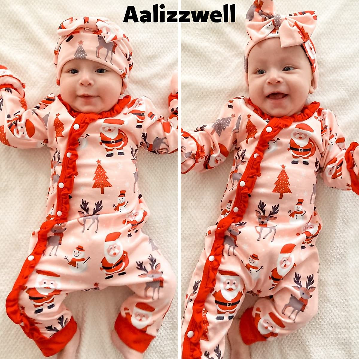 Aalizzwell 0-3 Months Newborn Baby Girls Christmas Romper Infant Winter Clothes Coming Home Outfit Xmas Clothing