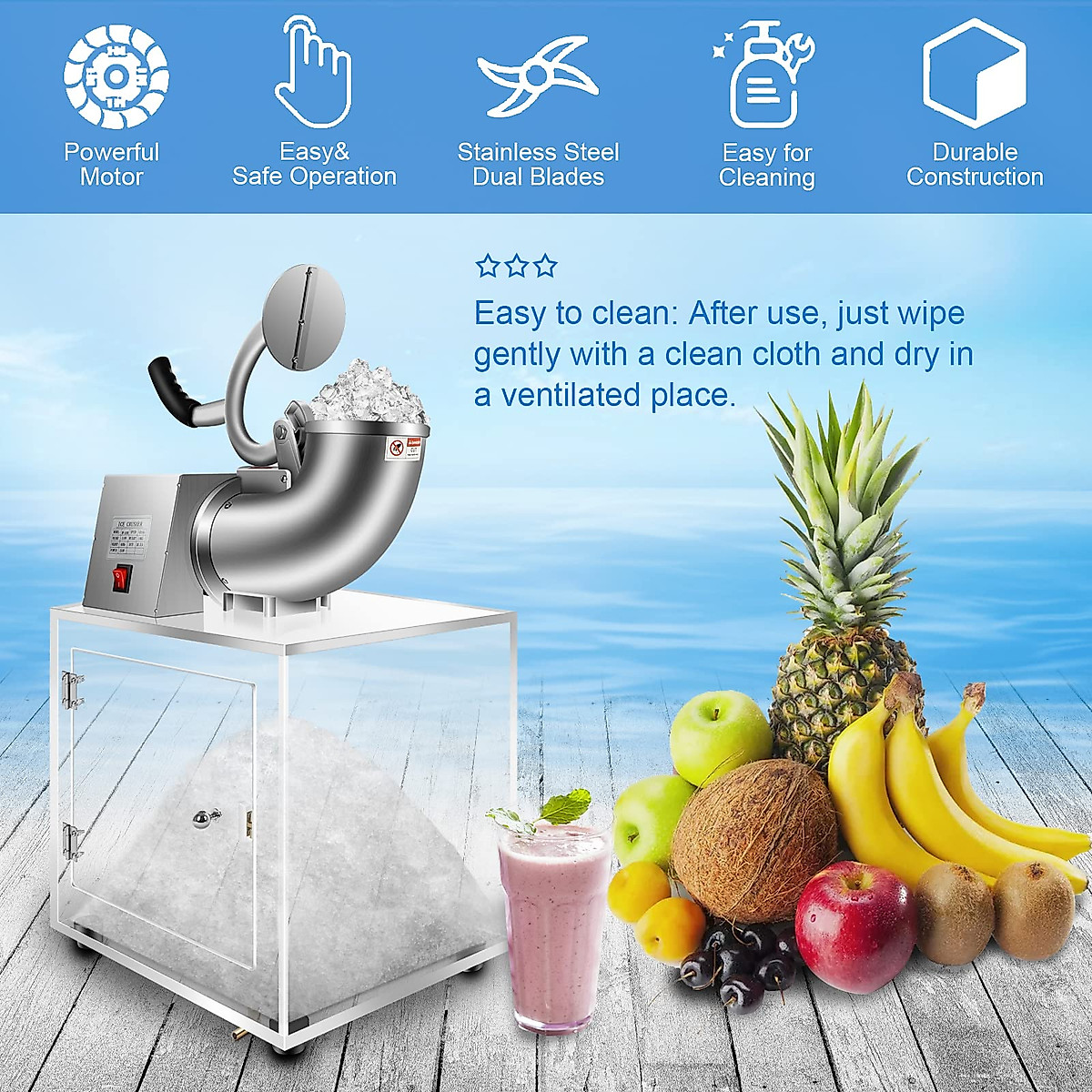 Commercial Snow Cone Machine Ice Shaver Macker 440lbs/hr, ETL Approved 300W Electric Ice Crusher Machine with Dual Blades, Shaved Ice Machine for Home, Restaurants, Bars