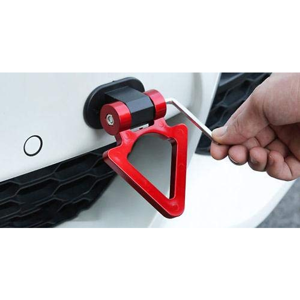 Xotic Tech Sport Track Racing Style Tow Hook Triangle Stick On Front Bumper Compatible with Car SUV Truck (Red)