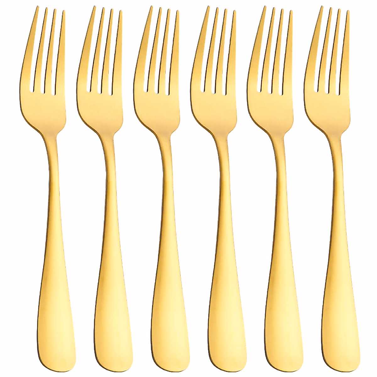 Matte Gold Dinner Fork Set, GoGeiLi 8.0-inch Stainless Steel Satin Finish Fork Silverware, Gold Flatware Table Fork Set of 6, Dishwasher Safe