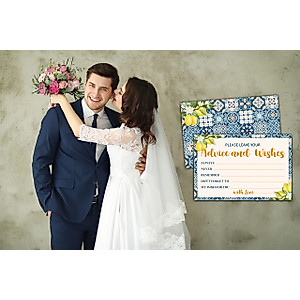 Advice and Wishes Cards, Mediterranean Lemon Bridal Shower Advice & Wishes for the Mr & Mrs, Italian Blue Wedding Reception/Engagement Party Supplies Decorations - 01(25 Pack)