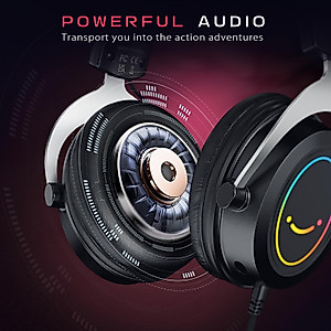 FIFINE RGB Gaming Headsets,Comfortable Over-Ear Headphones with Microphone,Wired Audio Jack Connection,Leather Passive-Noise-Cancelling Earcups,for PC PS4 PS5 Xbox Gamer Ampligame H3