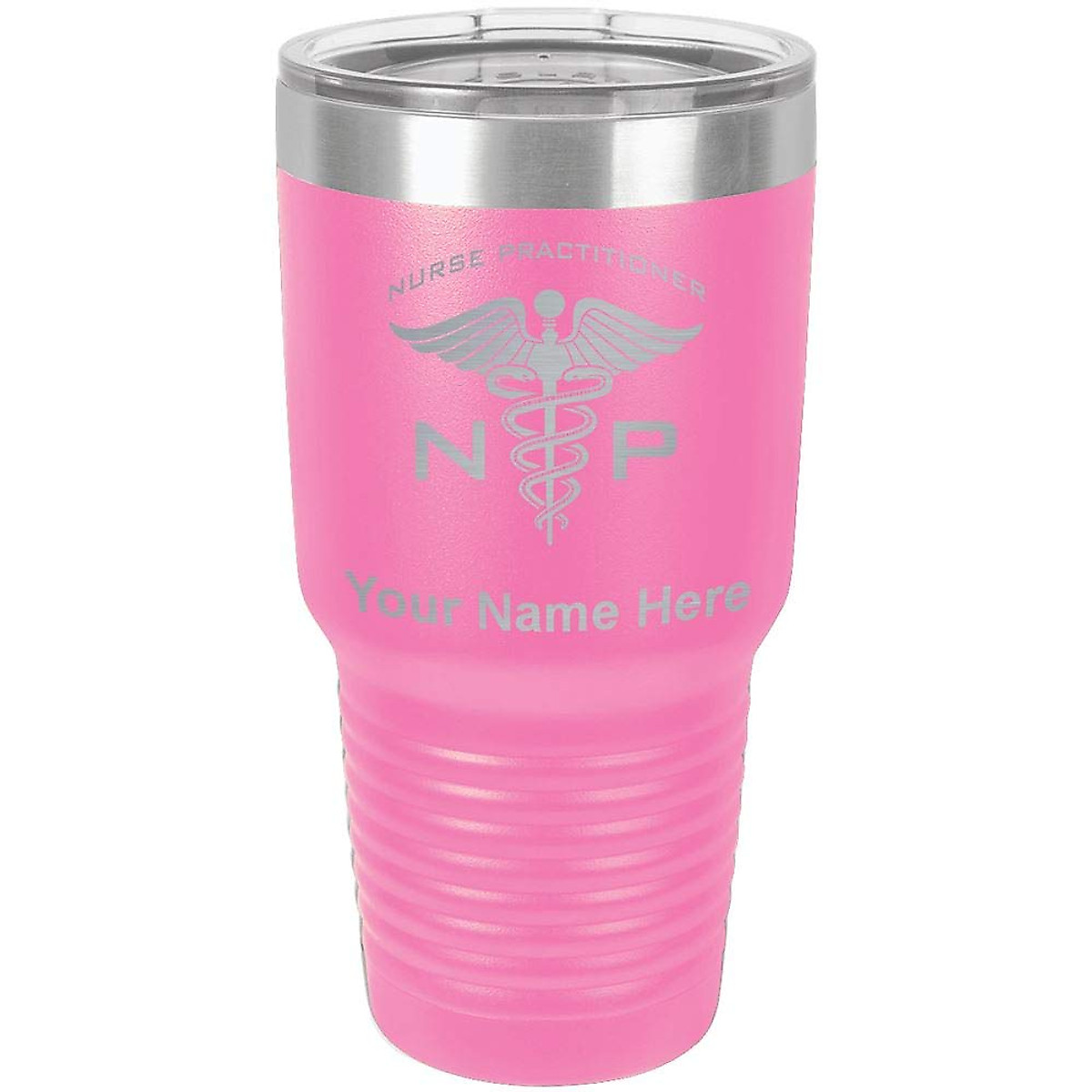 LaserGram 30oz Vacuum Insulated Tumbler Mug, NP Nurse Practitioner, Personalized Engraving Included (Pink)