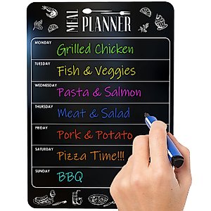 Weekly Dinner Menu Board for Kitchen A4-8.5x12 Black Magnetic Weekly Meal Planner for Fridge Dry Erase Weekly Menu Board Magnetic Menu for Refrigerator Food Menu Board Weekly Chalkboard Menu Board