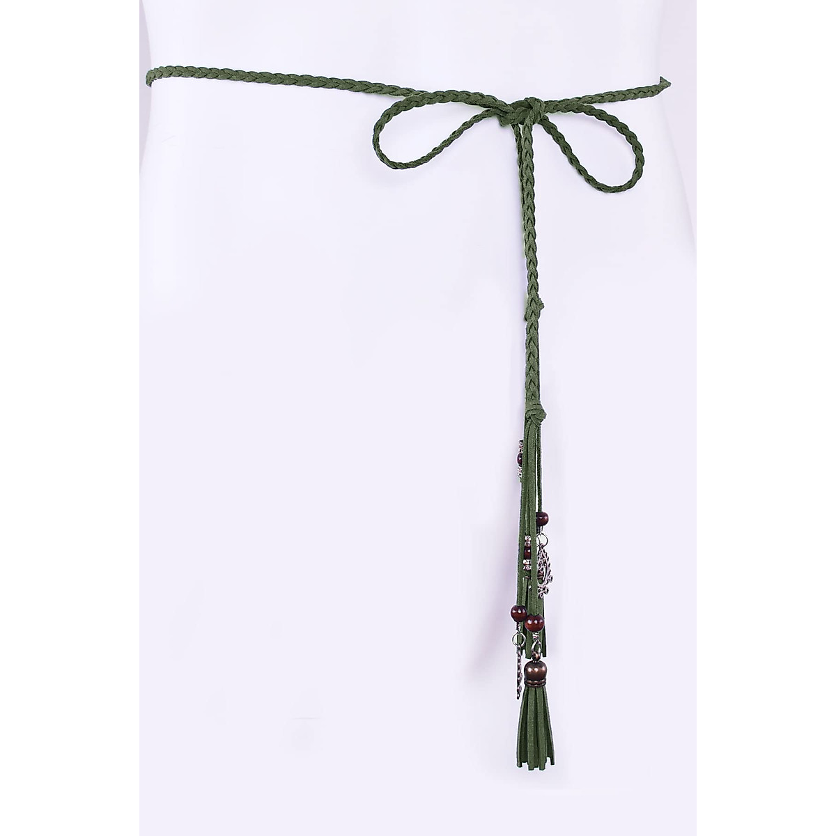 Ty Exotic Women Black Waist Belt/Rope/Chain Skinny Belt with Tassel and Beads for Ladies Skirt Dress in 8 Colors (army green)
