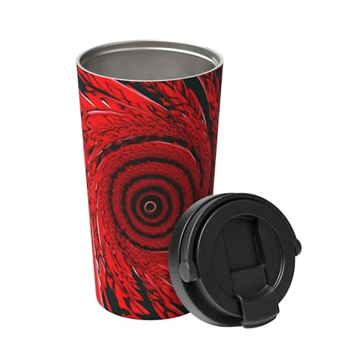 WANGXUEE Red Flower Vortex Spiral Print 500ml Stainless Steel Travel Tumbler Double Wall Vacuum Insulated Coffee Mug