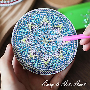 Temlum 6 Pcs Diamond Painting Coasters with Holder, DIY Mandala Coasters Diamond Art Kits for Beginners, Adults & Kids Small Diamond Painting Craft Supplies