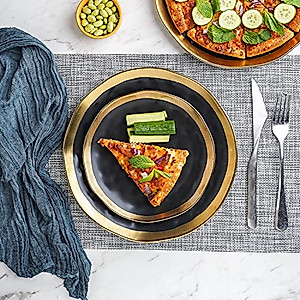 Stone Lain Porcelain 16 Piece Dinnerware Set, Service for 4, Black and Golden Rim