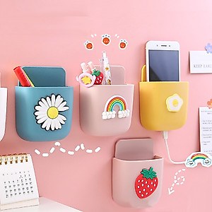 Enforose Wall Storage Rack, Cartoon Storage Box Wall Mounted Storage Container Cute Phone Holder Wall Mount Pencil Holder Makeup Organzier(fried eggs)