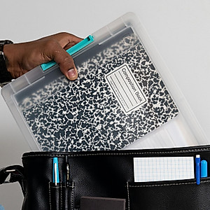 IRIS USA 6 Quart Clip Box, Clear Plastic Storage Bins with Secure Latching Buckles, Organizing Container for Office, School, Kids and Craft Room, Large, Clear/Seafoam Blue, 4 Pack