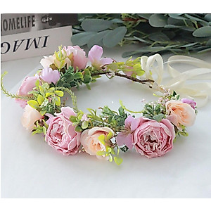 DreamLily Girls Camellias Flower Crown Birthday Photo Pops Hair Wreath Wedding Festival Floral Headpiece XM11 (A-Blush)