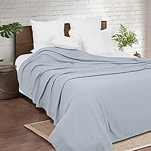 ELVANA HOME BELIZZI 100percent Cotton Bed Blanket, Breathable Thermal Blanket Twin Size, Soft Chevron 60''x90'', Perfect for Layering Any All Season, Light Grey