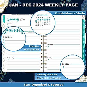 2024 Planner - Planner 2024, 2024 Planner Weekly and Monthly, Jan 2024 - Dec 2024, 6.4" x 8.5", 2024 Calendar Planner with Monthly Tabs, Back Pocket, Holidays, Thick Paper, Twin-Wire Binding