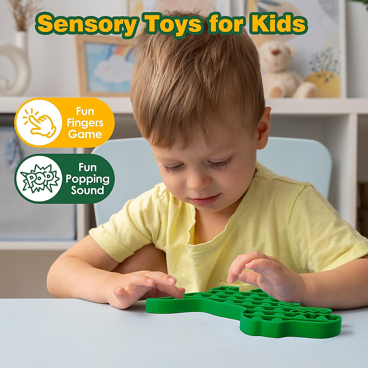 Pop Fidget Toys for Kids, Fidget Poppers Toys Sensory Squeeze Bubble Popping Toys for Toddlers, Silicone Animal Dinosaur Pop Anxiety and Stress Relief It for Boy Girls (Green Dinosaur)