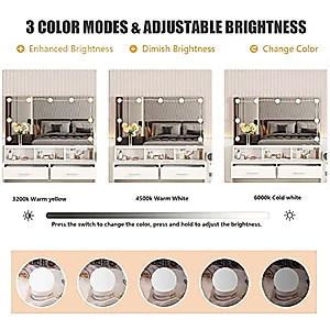 Makeup Vanity White, Clearance Desk with Lighted Mirror & Power Outlet, 3 Lighting Colors, Brightness Adjustable, 31.5in(W)