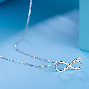 BlingGem Necklace for Women 925 Sterling Silver Infinity Rose Dainty Pendant 18K White Gold-Plated Rose Flower Romantic Love Anniversary Birthday Gifts for Women Wife